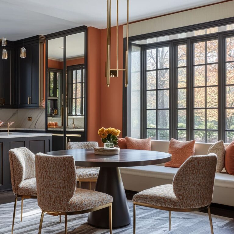 Warm Color Contrast Interior Design: Peach, Olive & Taupe