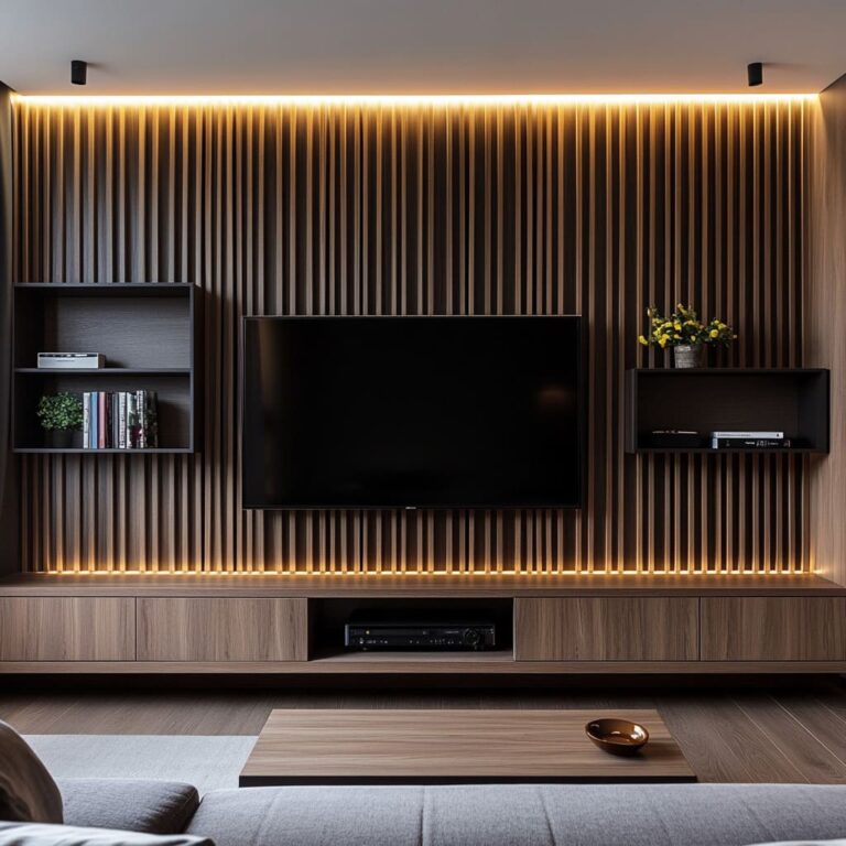 Stylish Slatted TV Wall Design Ideas for Your Living Room