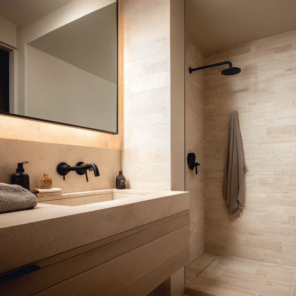 Beige Bathrooms with Black Fixtures: Design Strategies & Ideas